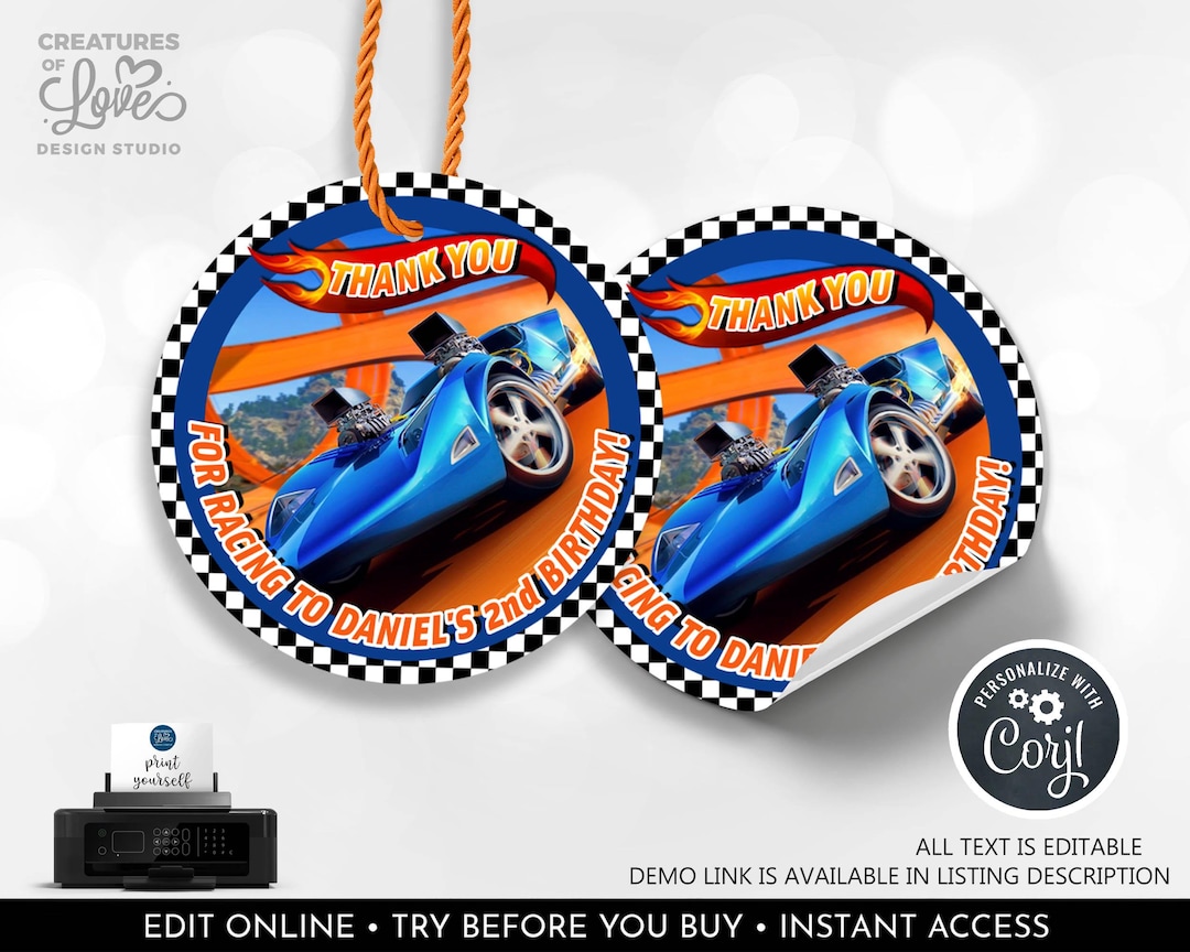 Editable Race Cars Favor Tags Printable Racing Car Party Labels Gift ...