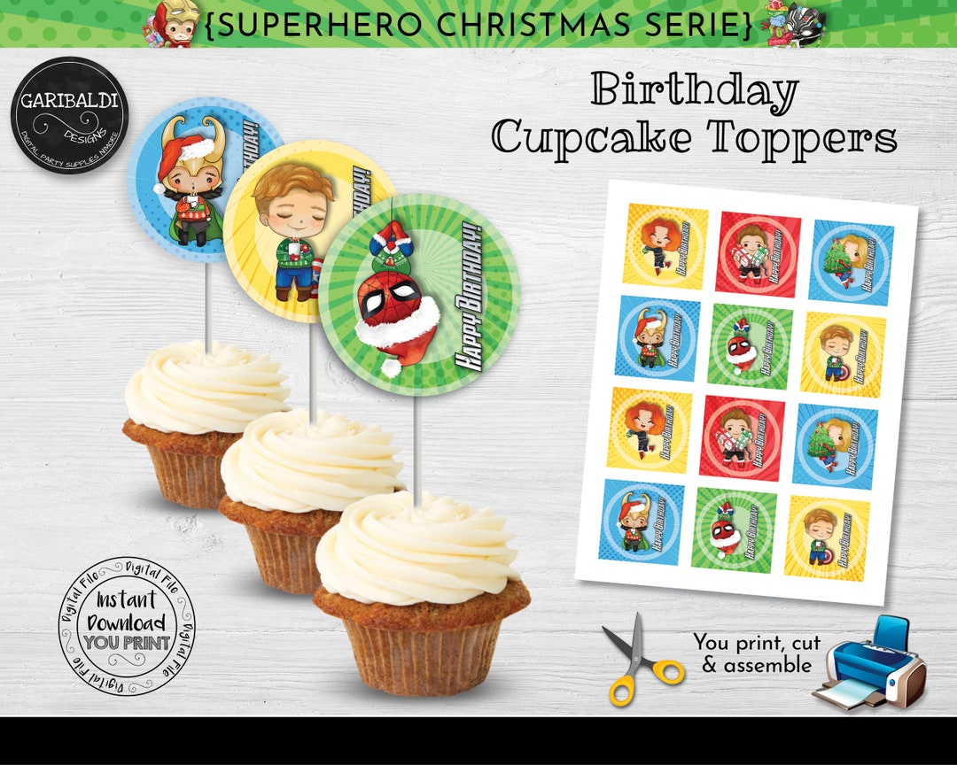 Instant Download Superhero Cupcake Toppers, Superhero Birthday ...