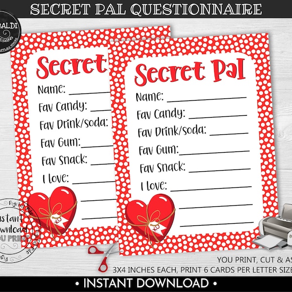 Secret Pal Questionnaire - Etsy