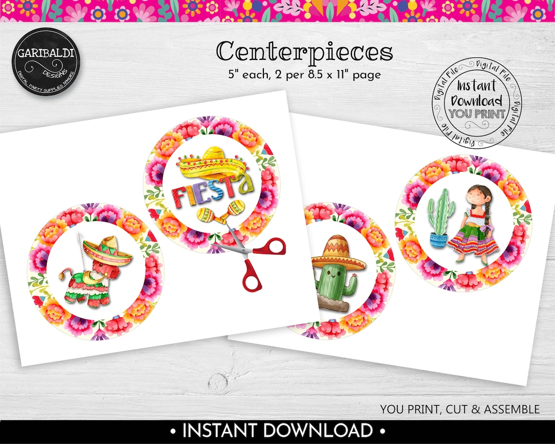 Instant Download Mexican Fiesta Centerpieces Printable Cinco - Etsy
