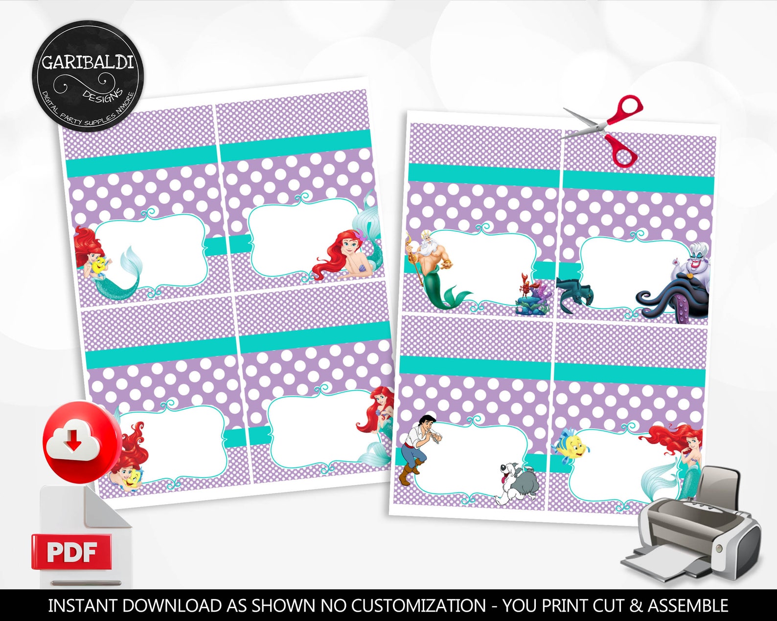 Little Mermaid Food Labels Mermaid Place Cards Under the Sea Birthday ...