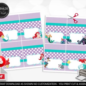 Little Mermaid Food Labels Mermaid Place Cards Under the Sea Birthday ...