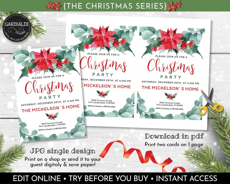 Editable Christmas Invitation Printable Christmas Party | Etsy
