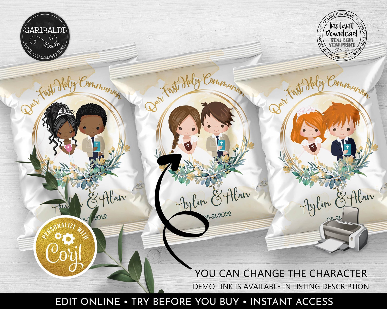 Editable First Communion Chip Bag Wrapper Template, Printable Sibling ...