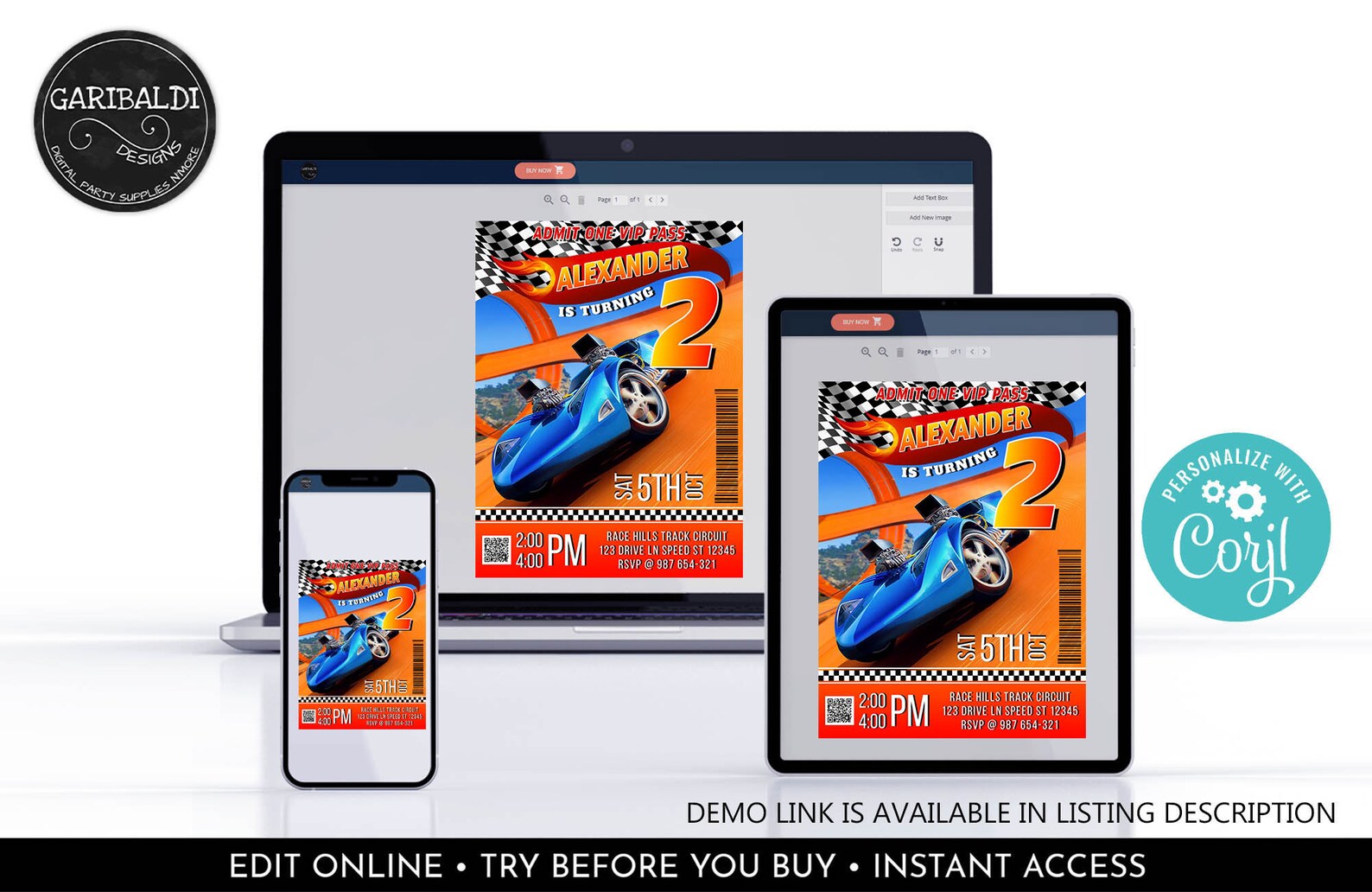 Editable Pit Crew Pass Badge Invitation Race Cars Invitation VIP Racing ...