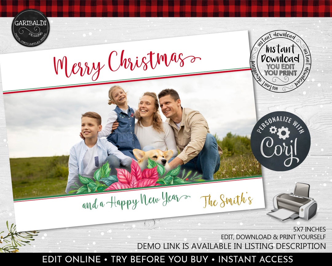 Editable Christmas Card Template Printable Christmas Photo Card Merry ...