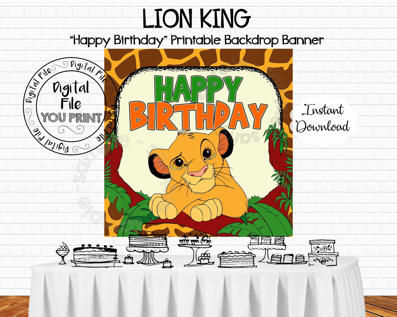 Instant Download Printable Lion Backdrop Banner Lion Birthday - Etsy