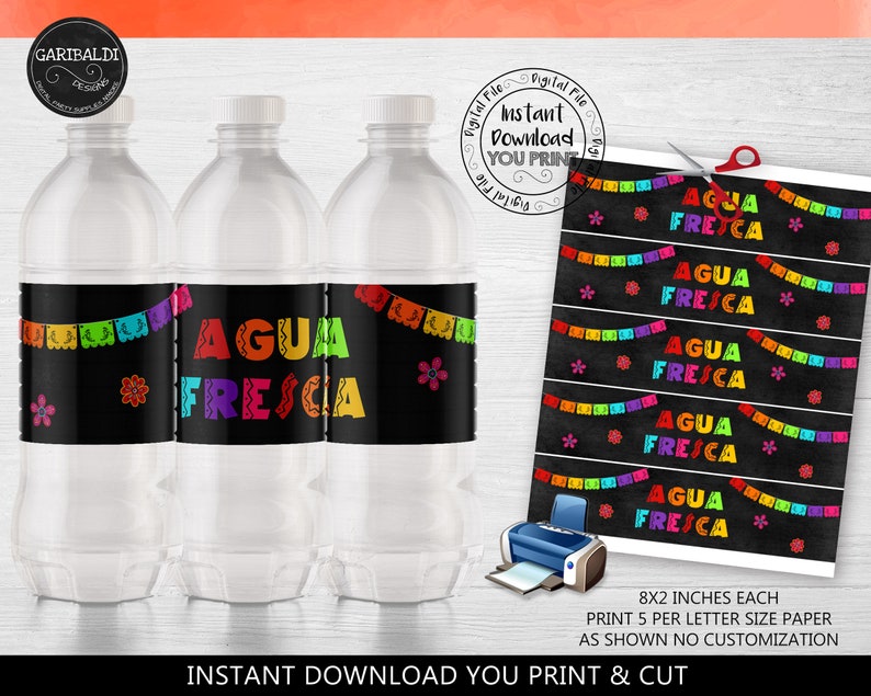 Instant Download Fiesta Water Bottle Labels, Mexican Fiesta Water ...