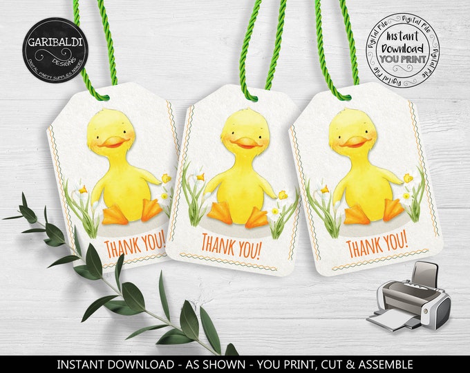 Cute Little Rubber Duck Duckling PRINTED GIFT TAGS Thank You Card for ...