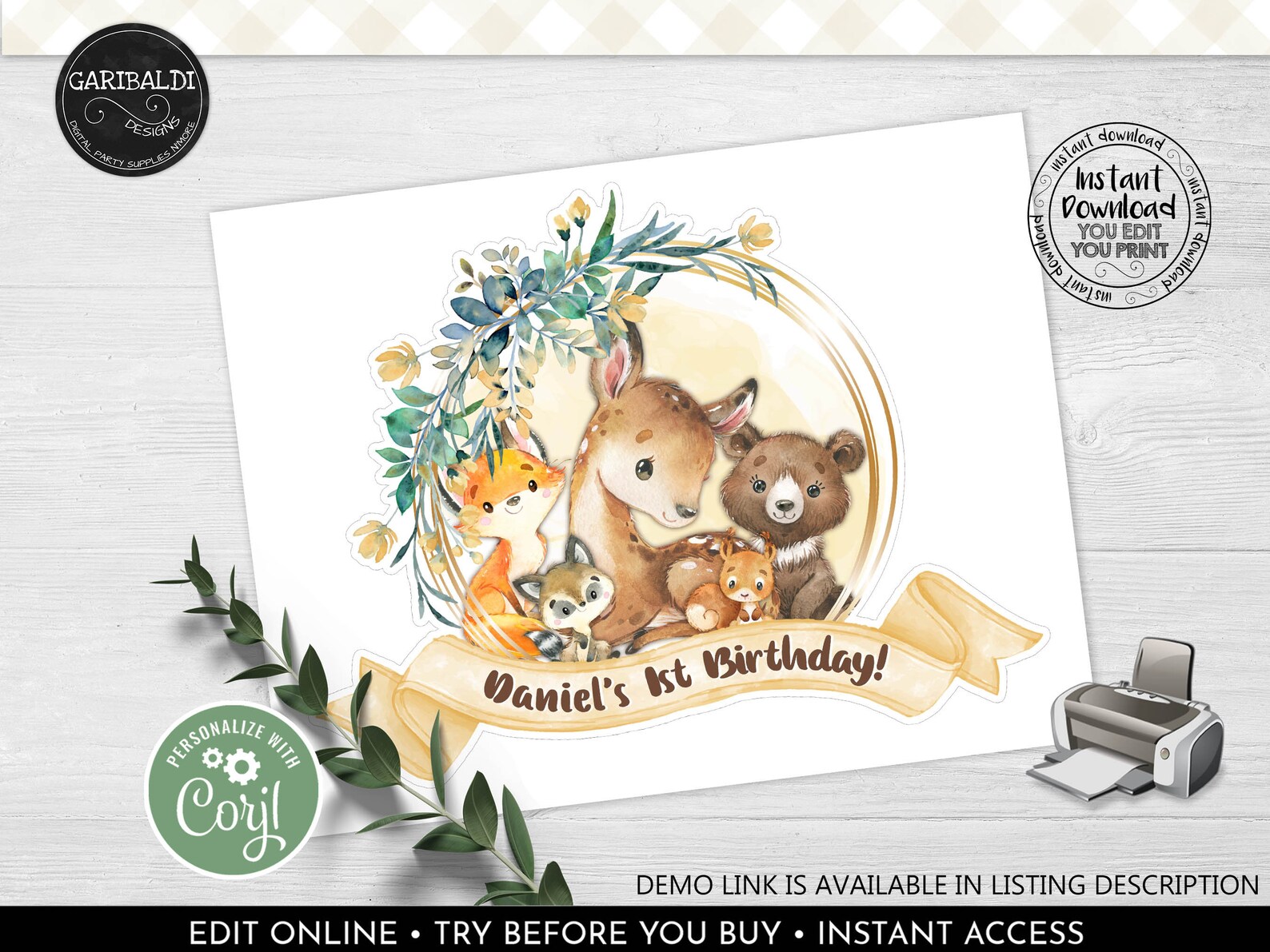 Editable Woodland Animals Cake Topper Printable Forest - Etsy