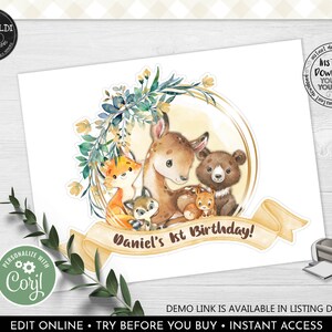 Editable Woodland Animals Cake Topper, Printable Forest Animals ...