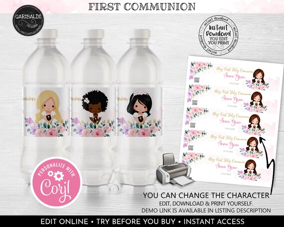 Editable First Communion Water Labels Printable First | Etsy