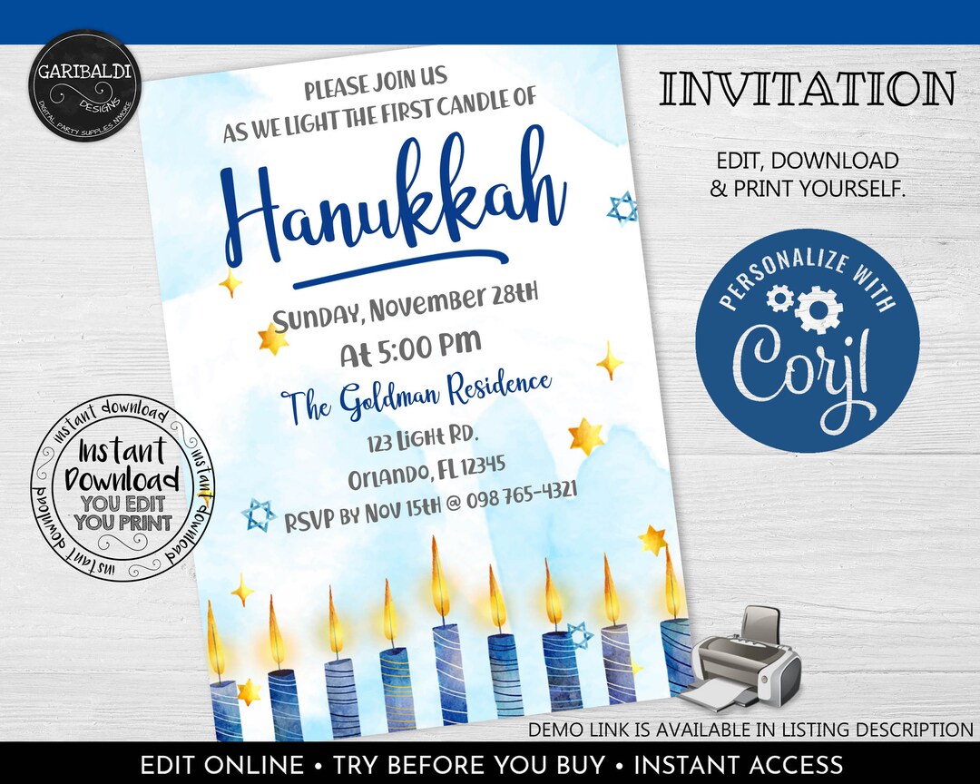 Editable Hanukkah Invitation Printable Hanukkah Party Instant Download ...