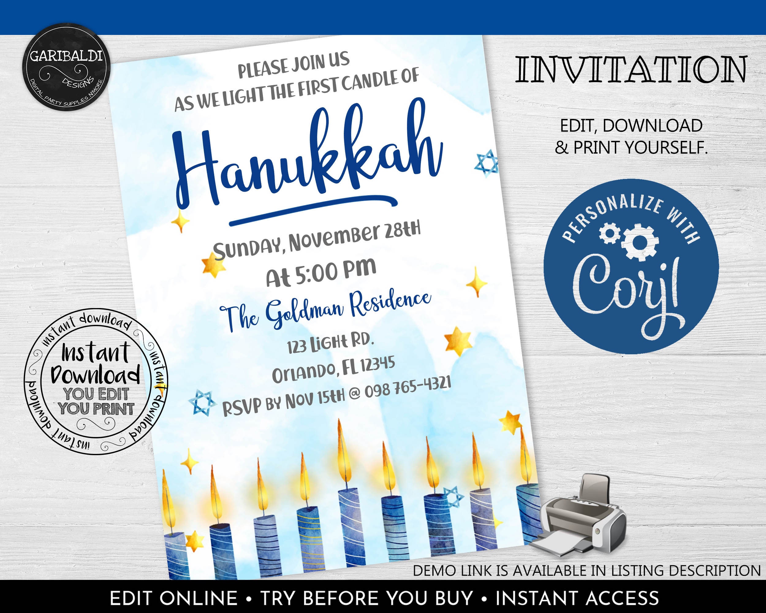 Editable Hanukkah Invitation Printable Hanukkah Party Instant Download ...