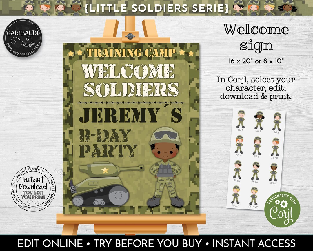 Editable Army Birthday Party Welcome Sign Soldier Party Poster Military ...