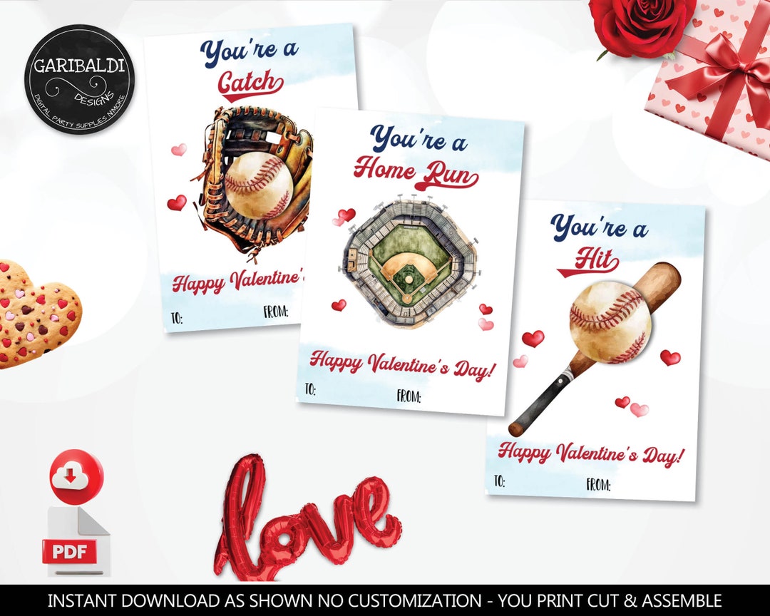 Printable Valentine's Day Cards Baseball Valentine's Day School Teacher ...