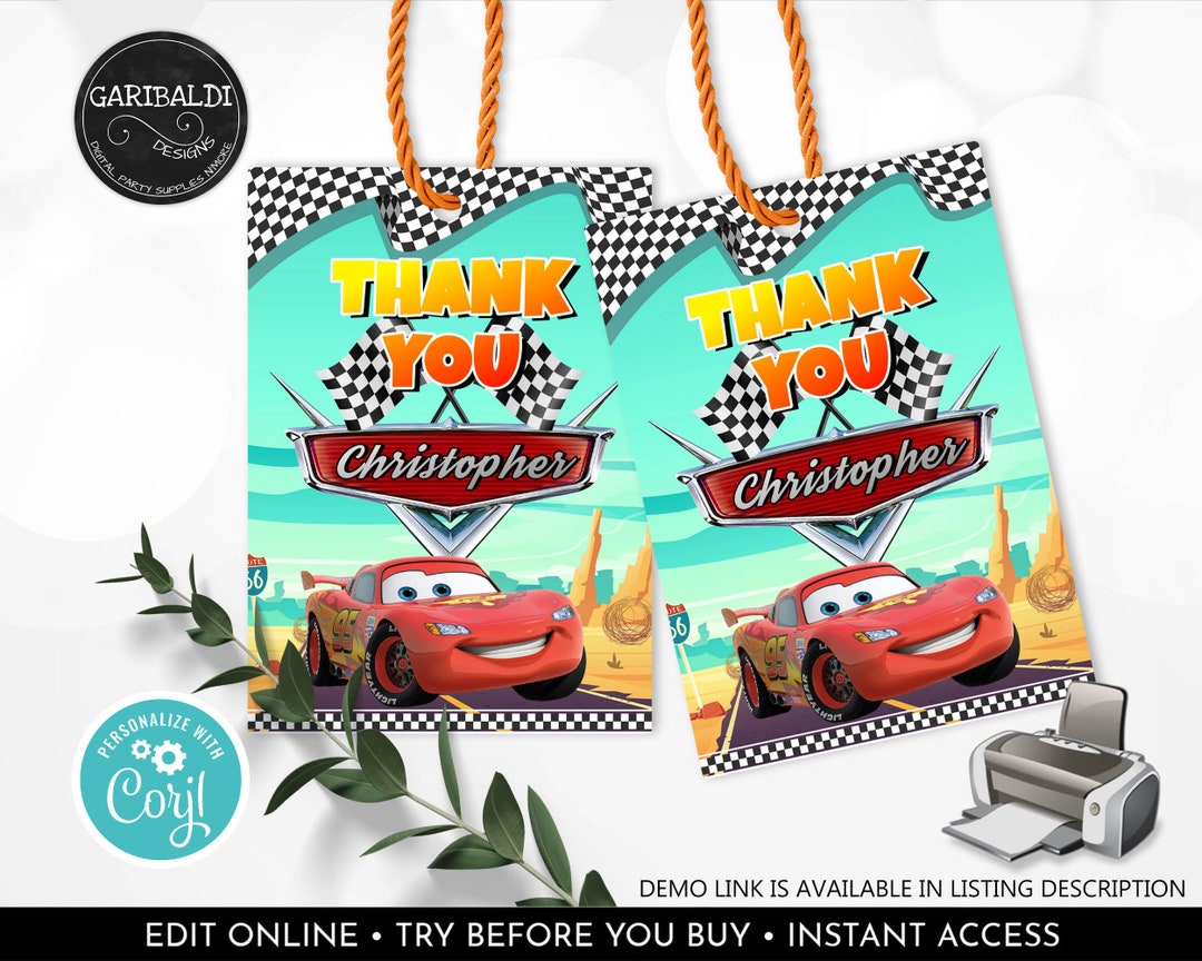 Editable Race Cars Favor Tags Racing Car Thank You Tags Cars Gift ...
