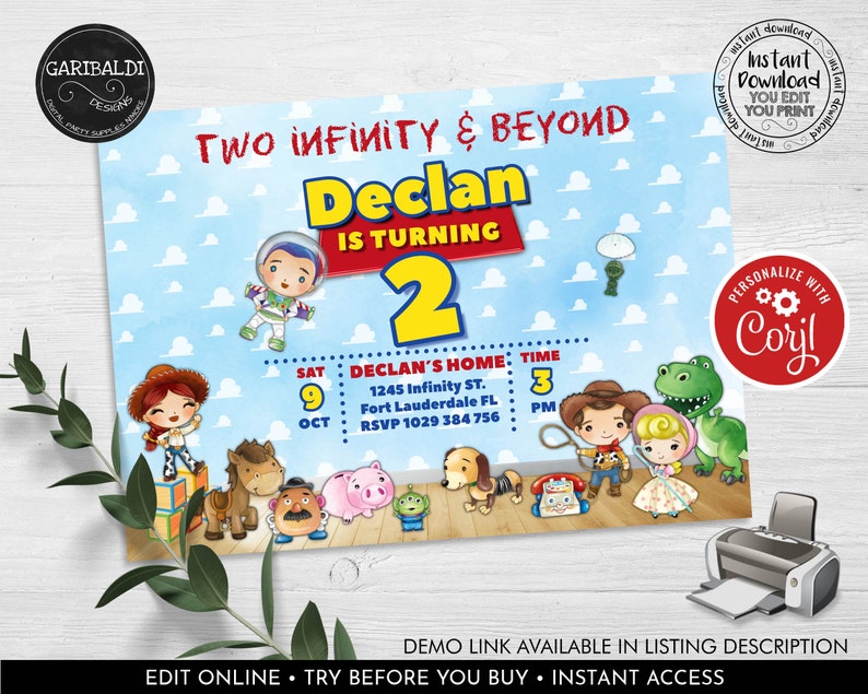 Editable Toy Story Invitation Two Infinity and Beyond Birthday - Etsy