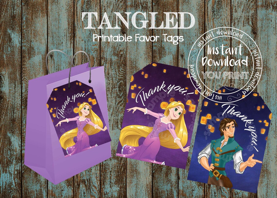 Instant download Rapunzel Favor Tags Flynn Favor Tags Princess | Etsy
