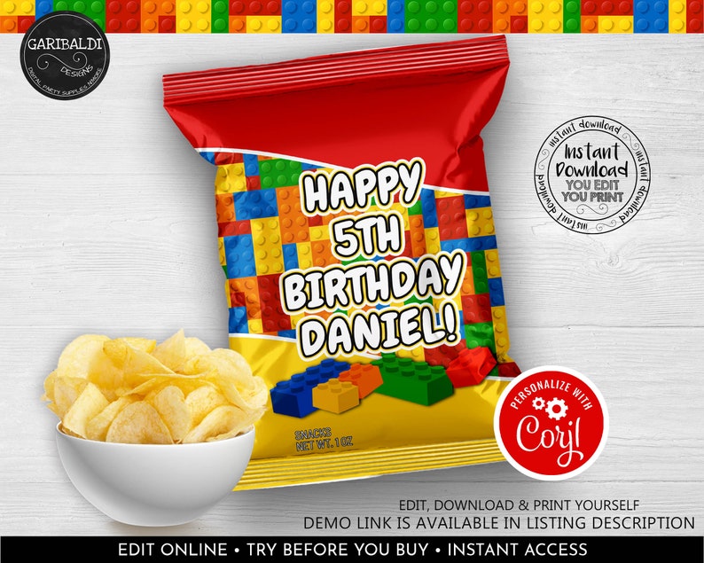 Editable Building Blocks Chip Bag Wrapper Printable Potato - Etsy