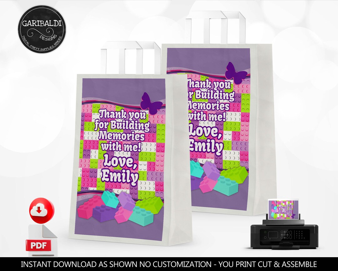 Editable Building Blocks Gift Bag Label Building Bricks Paper Bag Label ...