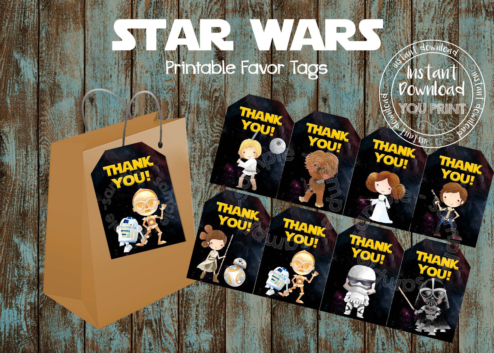 Star Wars Printable Favor Tags Star Wars Gift Tags Star Wars | Etsy