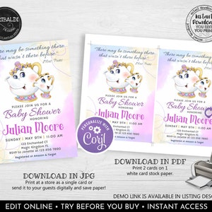 Editable Mrs. Potts Baby Shower Invitation Tea Party Invite Chip Baby ...