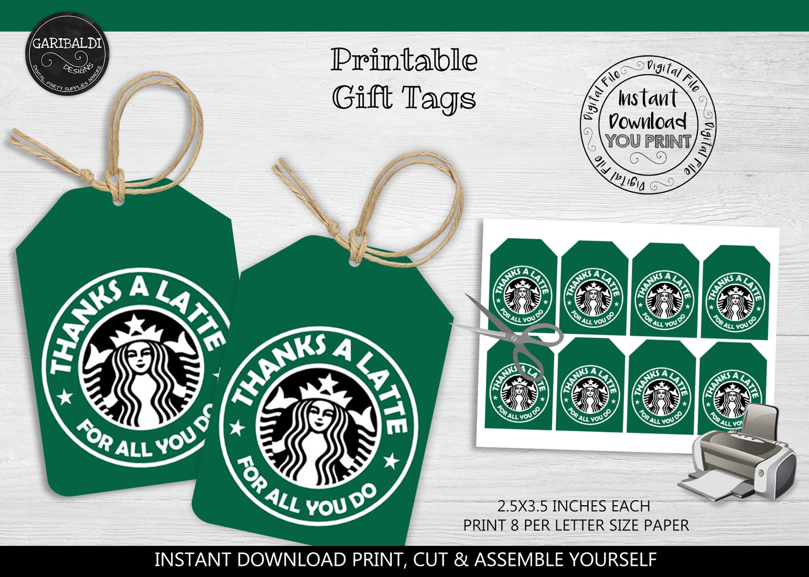 Thanks a Latte Gift Tag Printable Thanks a Latte Tags Teacher - Etsy
