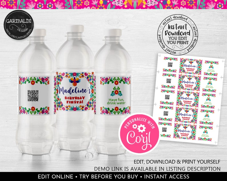 Editable Water Bottle Labels, Mexican Fiesta Water Labels, Printable ...