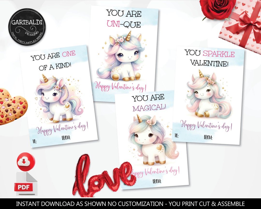 Printable Valentine's Day Cards Unicorn Valentine's Day School Teacher ...
