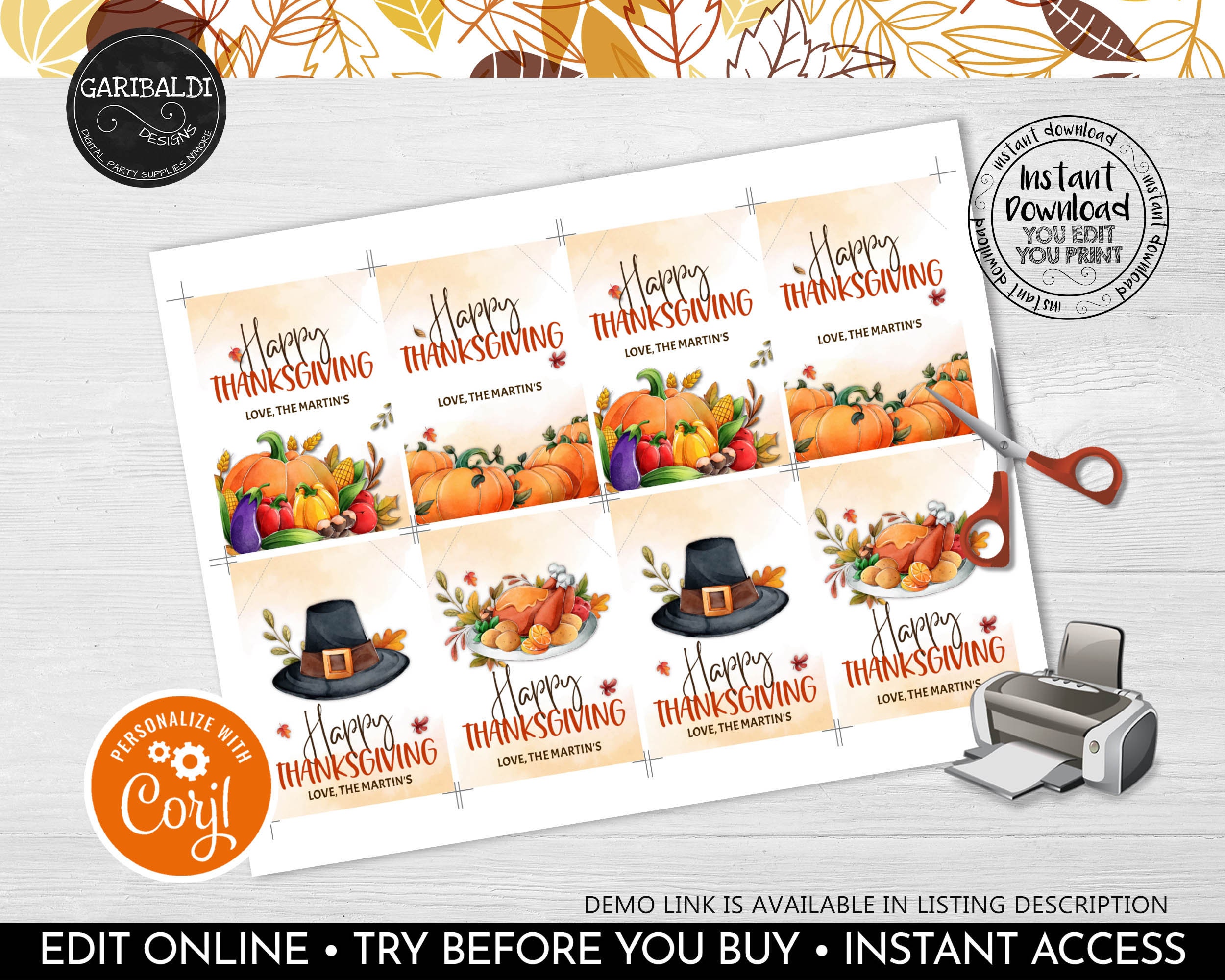 Editable Thanksgiving Favor Tags, Happy Thanksgiving Gift Tags ...