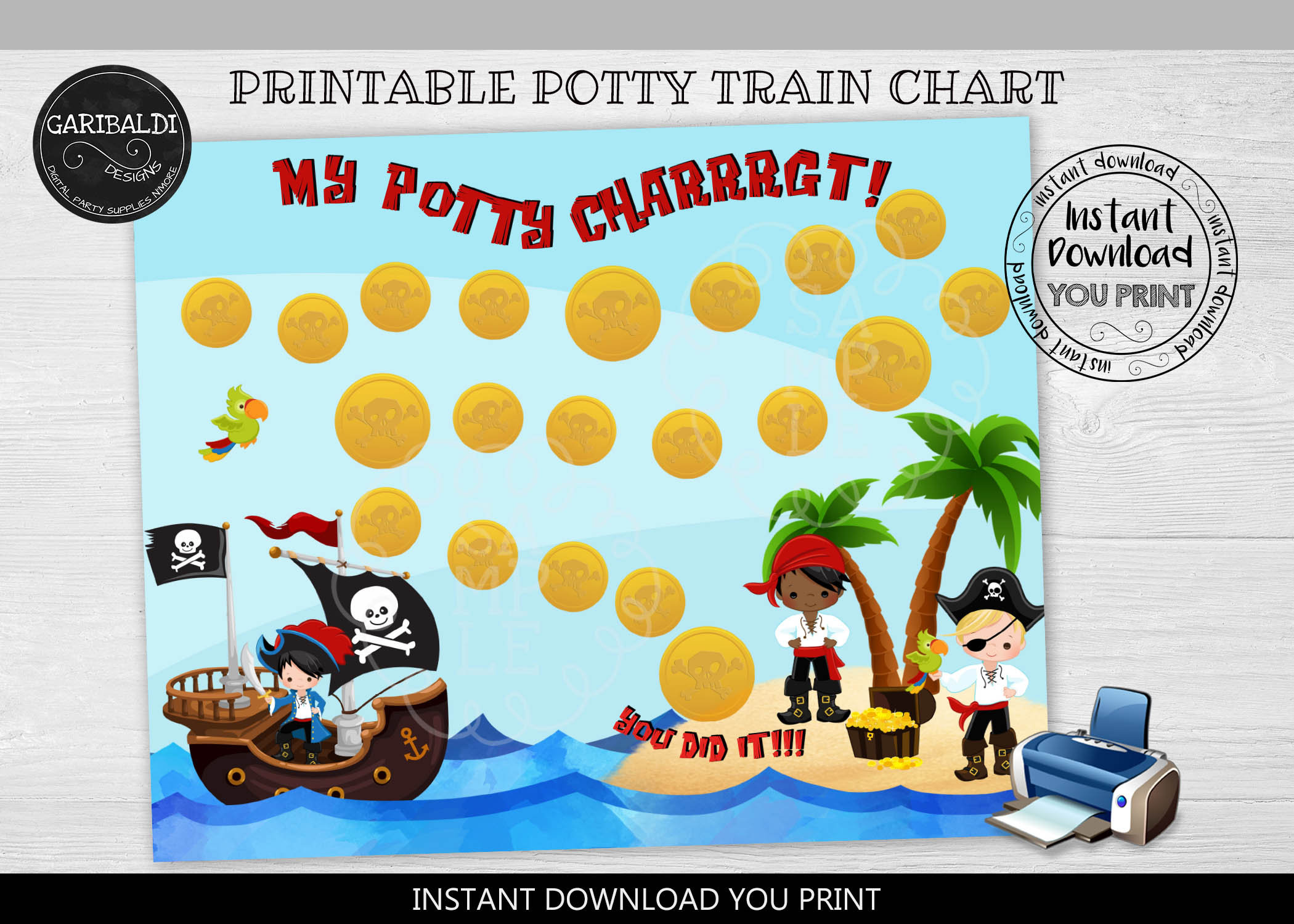 Printable Potty Training Chart Pirate Potty Train Printable - Etsy
