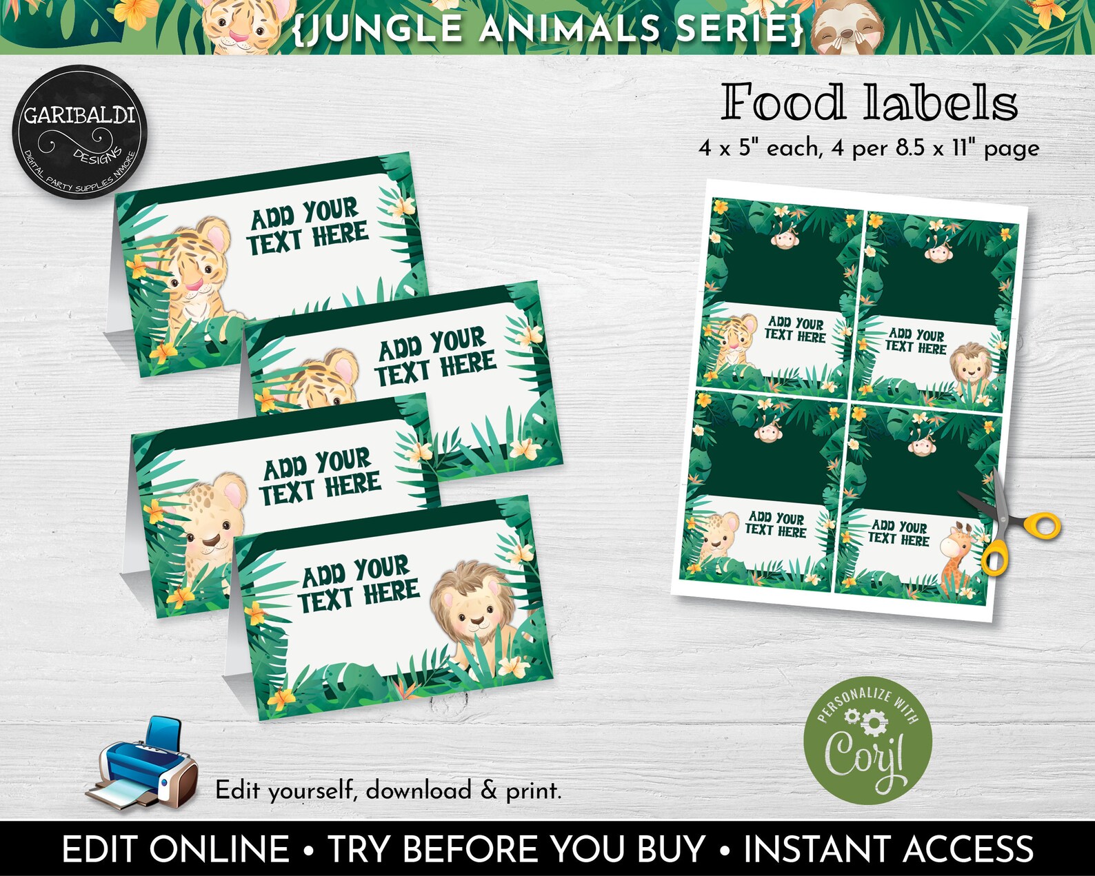 Editable Safari Animals Food Labels Instant Download Food Tags - Etsy