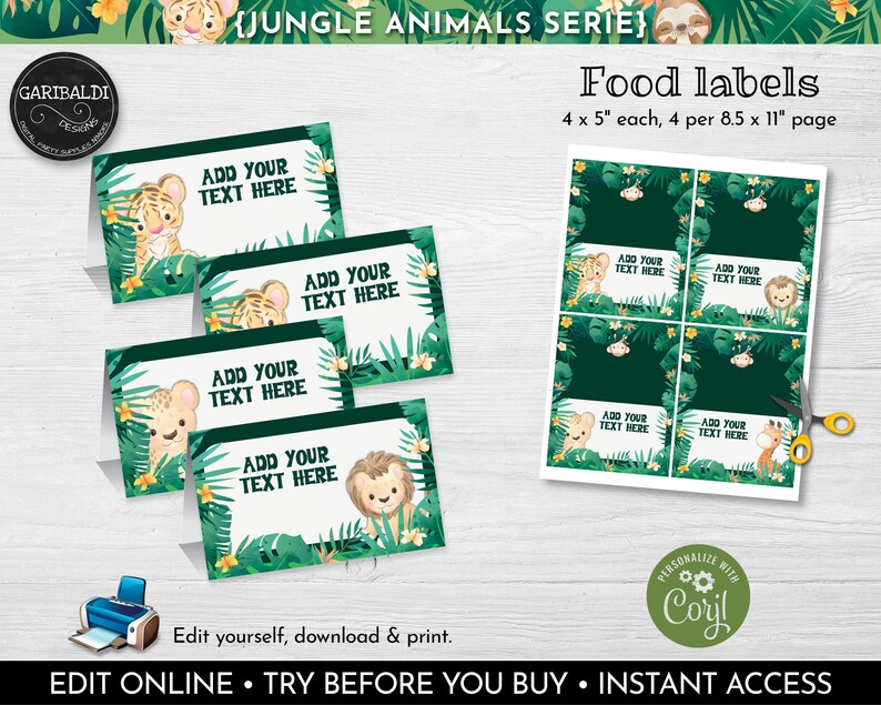 Editable Safari Animals Food Labels Instant Download Food Tags - Etsy