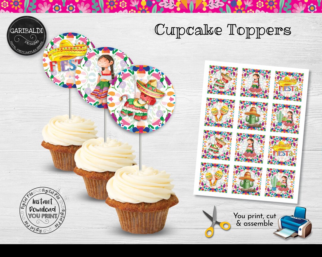 Mexican Fiesta Cupcake Toppers Printable Fiesta Cupcake Topper Cinco De ...
