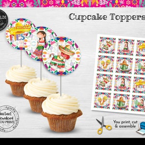 Mexican Fiesta Cupcake Toppers Printable Fiesta Cupcake Topper Cinco De ...