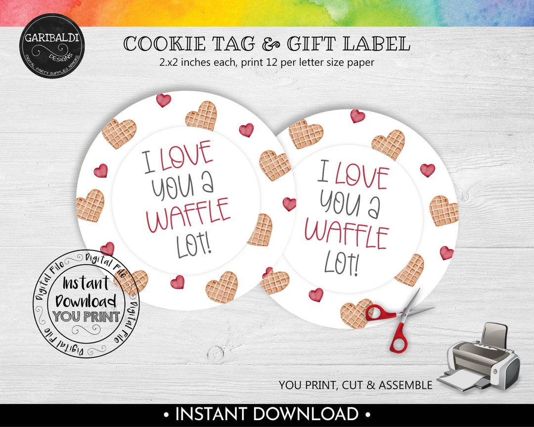I love you a waffle lot Favor Tag, Valentine's day Cookie Card ...