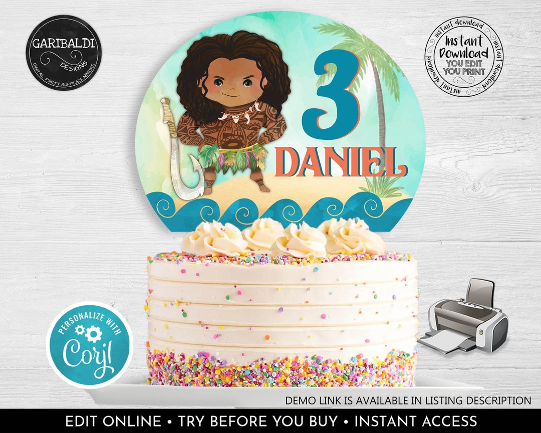 Maui Cake Topper Editable Maui Centerpieces Instant Download Hawaiian ...