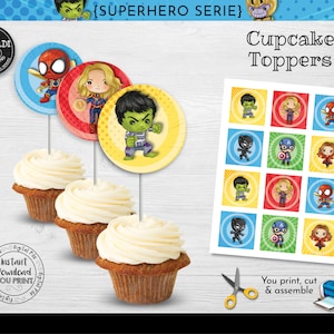 Superhero Cupcake Toppers Printable Superhero Cupcake Toppers Superhero ...