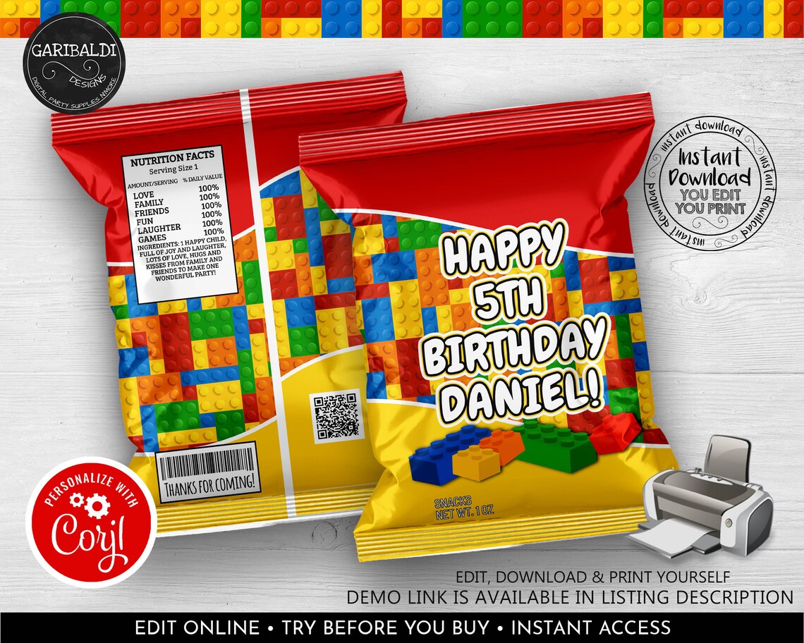 Editable Building Blocks Chip Bag Wrapper Printable Potato Chip Bag ...