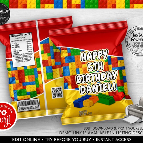 Editable Building Blocks Chip Bag Wrapper Printable Potato - Etsy