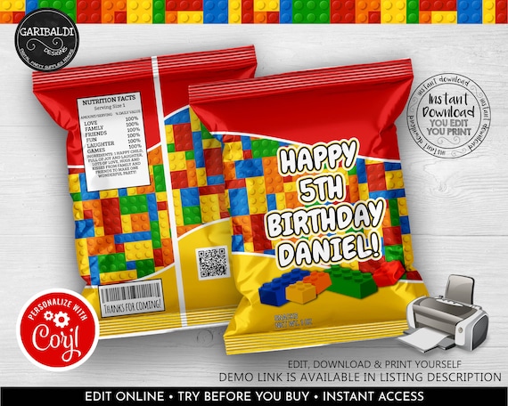 Editable Building Blocks Chip Bag Wrapper Printable Potato - Etsy