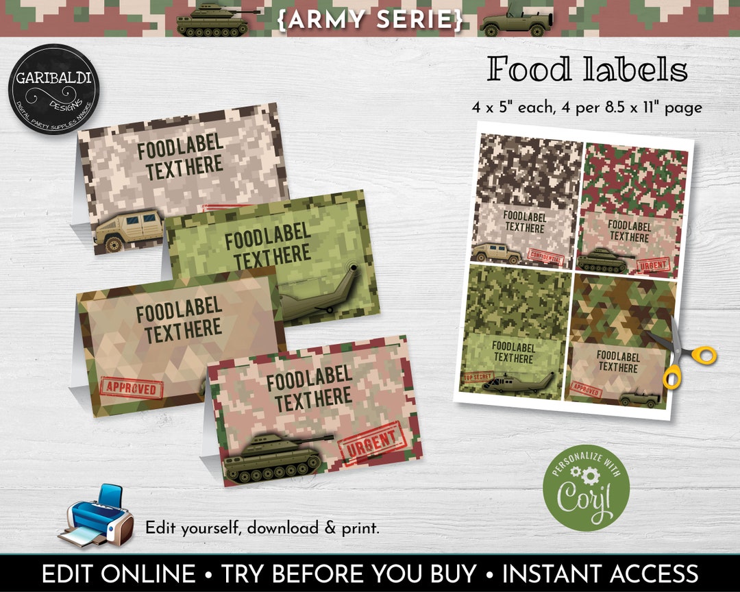 Editable Army Food Labels Instant Download Soldier Food Tags Printable ...