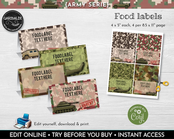 Editable Army Food Labels Instant download Soldier Food Tags | Etsy