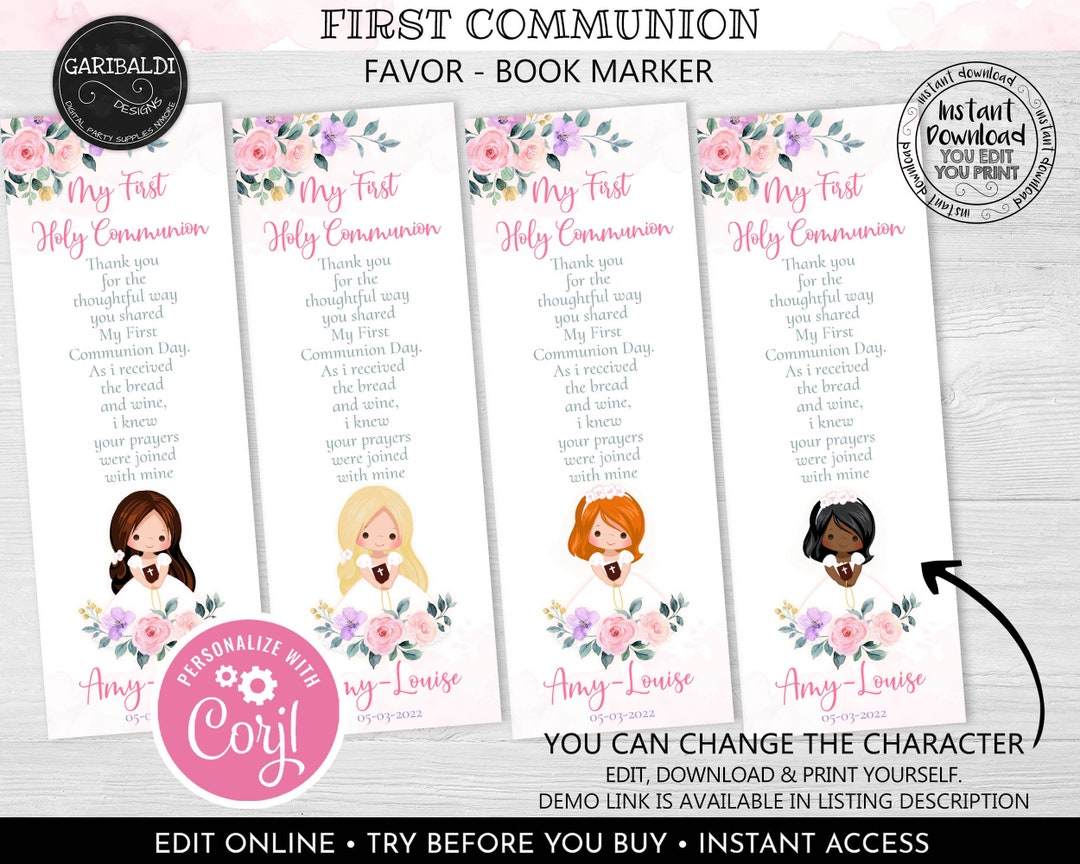 Editable First Holy Communion Bookmarks Template, Printable First ...