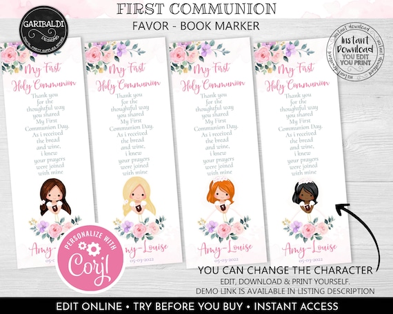 Editable First Holy Communion Bookmarks Template Printable | Etsy