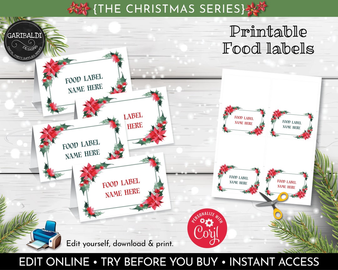 Editable Christmas Food Labels Instant Download Christmas Place Cards ...