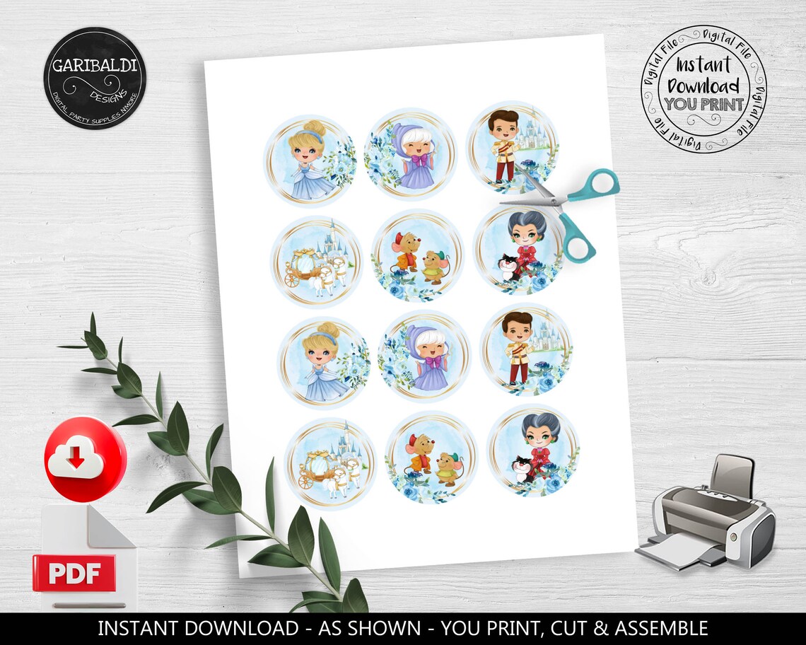 Printable Cinderella Cupcake Toppers Cinderella Labels - Etsy