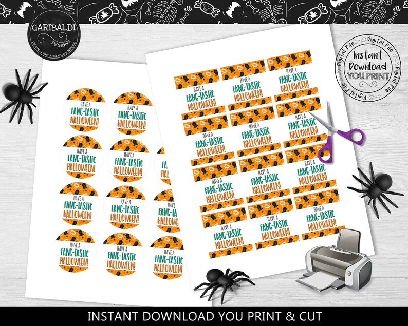 Halloween Favor Tag Printable Fang-tastic Gift Tag Halloween Sticker ...