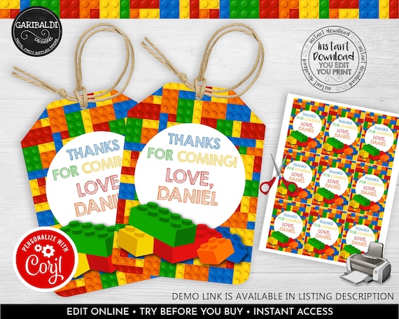 Editable Building Blocks Favor Tags Printable Building Bricks - Etsy